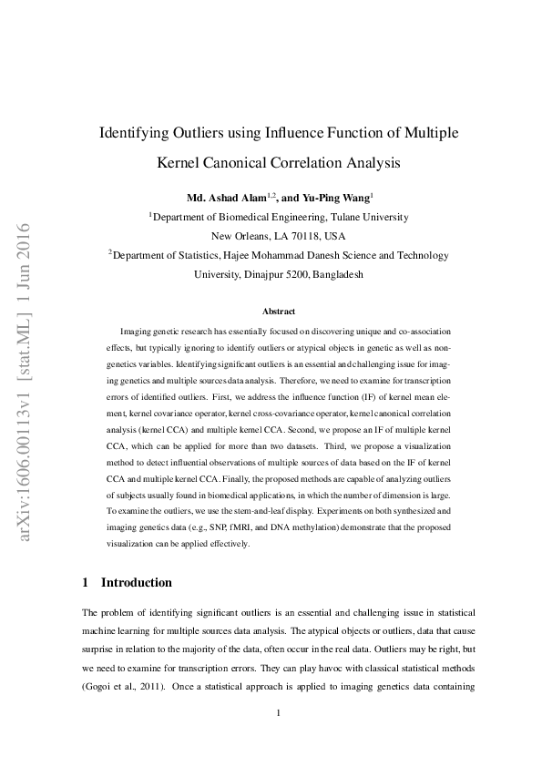 Pdf Identifying Outliers Using Influence Function Of Multiple Kernel Canonical Correlation