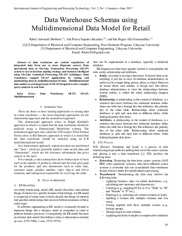 (PDF) Data Warehouse Schemas using Multidimensional Data Model for Retail