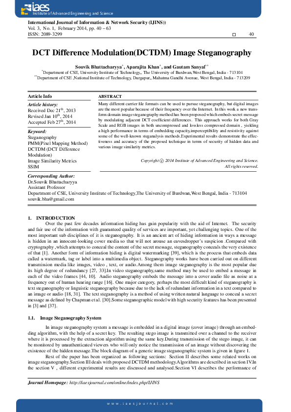 (PDF) DCT Difference Modulation(DCTDM) Image Steganography