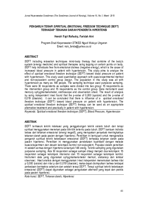 (PDF) Pengaruh Terapi Spiritual Emotional Freedom Technique (Seft)