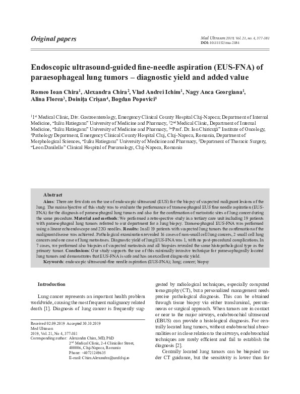 (PDF) Endoscopic ultrasound-guided fine-needle aspiration (EUS-FNA) of paraesophageal lung ...