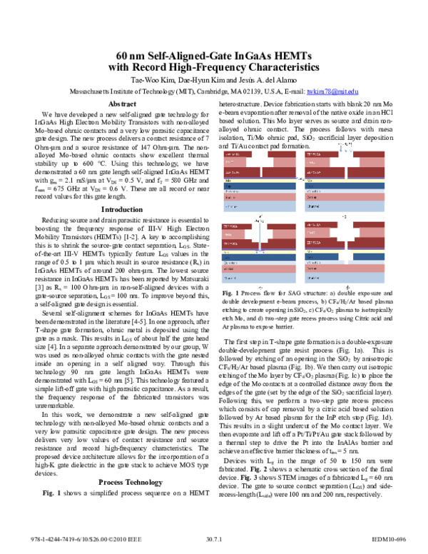 (PDF) 60 nm self-aligned-gate InGaAs HEMTs with record high-frequency ...