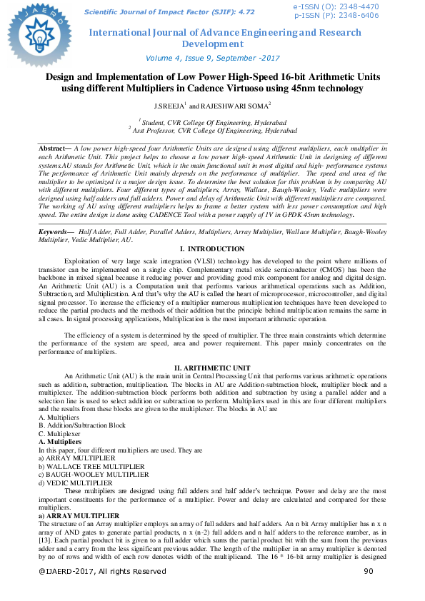 (PDF) Design and Implementation of Low Power High-Speed 16-BIT Arithmetic Units Using Different ...
