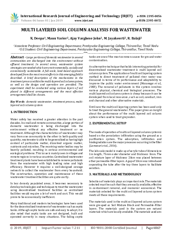 (PDF) Multi Layered Soil Column Analysis for Wastewater