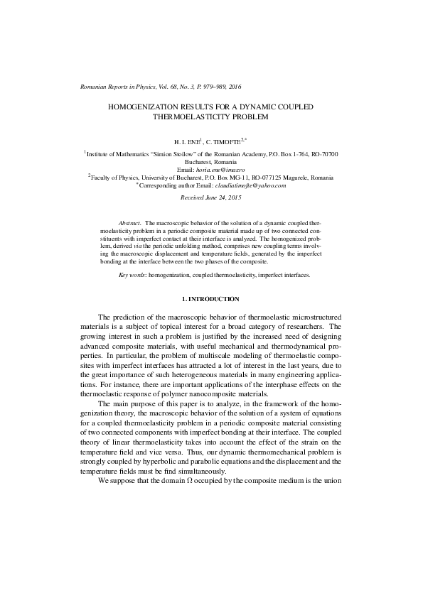 (PDF) Homogenization Results for a Dynamic Coupled Thermoelasticity Problem