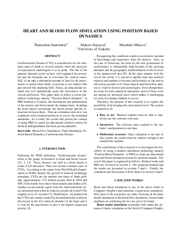 (PDF) Heart and Blood Flow Simulation Using Position Based Dynamics
