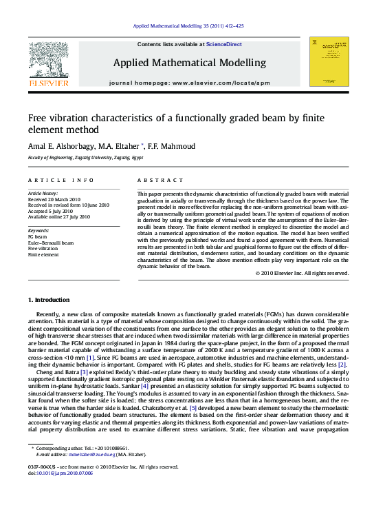 Pdf Dynamic Analysis Of Functionally Graded Beams Via Fem 1027