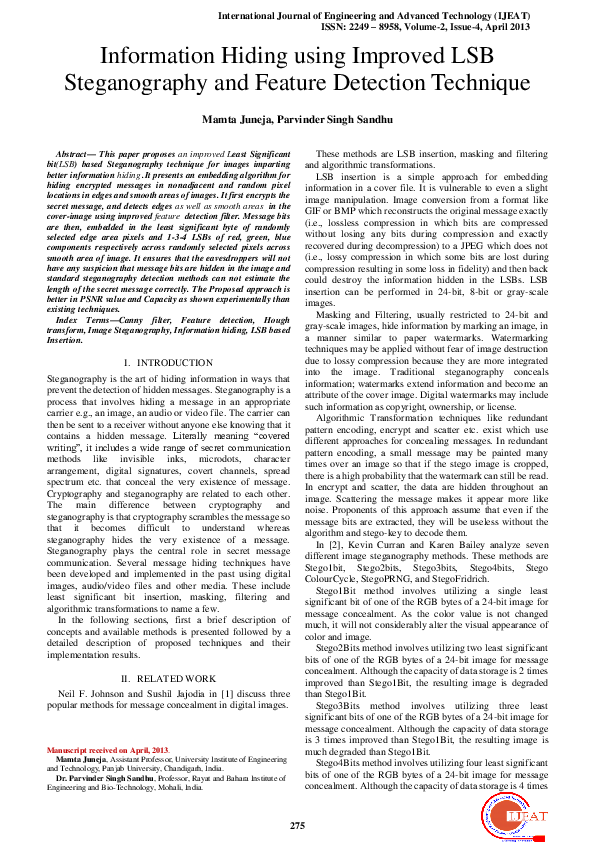 (PDF) Information Hiding using Improved LSB Steganography and Feature ...