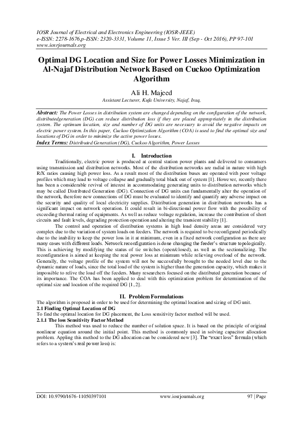 (PDF) Optimal DG Location and Size for Power Losses Minimization in Al-Najaf Distribution ...