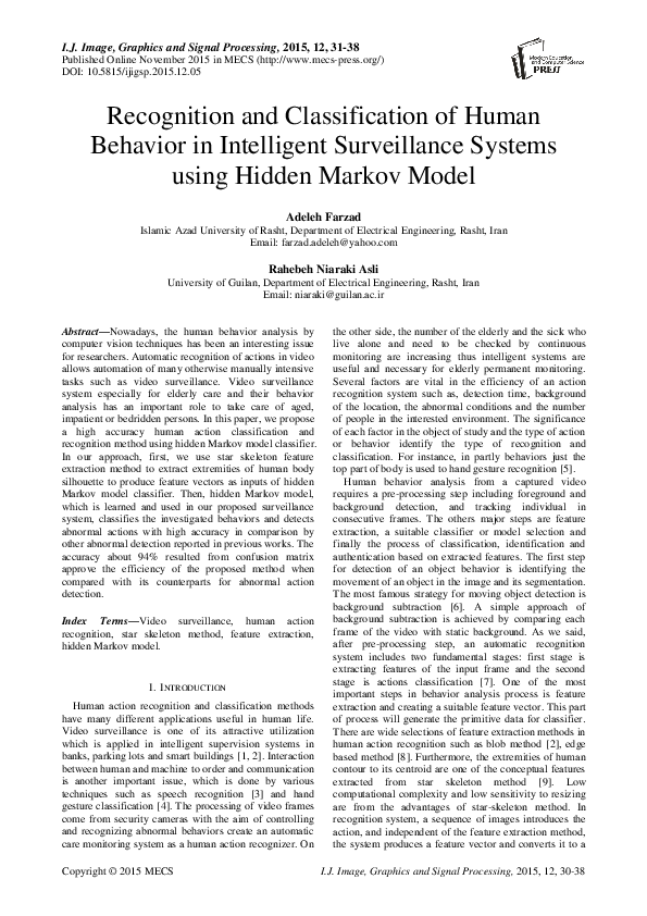 (PDF) Recognition and Classification of Human Behavior in Intelligent Surveillance Systems using ...