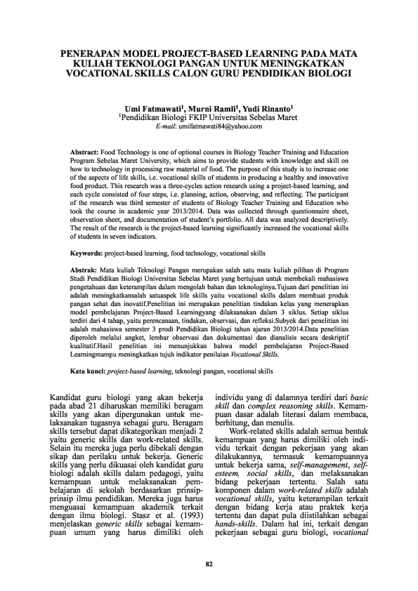 (PDF) Penerapan Model Project-Based Learning Pada Mata Kuliah Teknologi Pangan Untuk ...