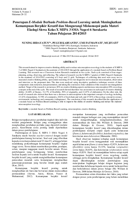 (PDF) Penerapan E-Module Berbasis Problem-Based Learning untuk Meningkatkan Kemampuan Berpikir ...