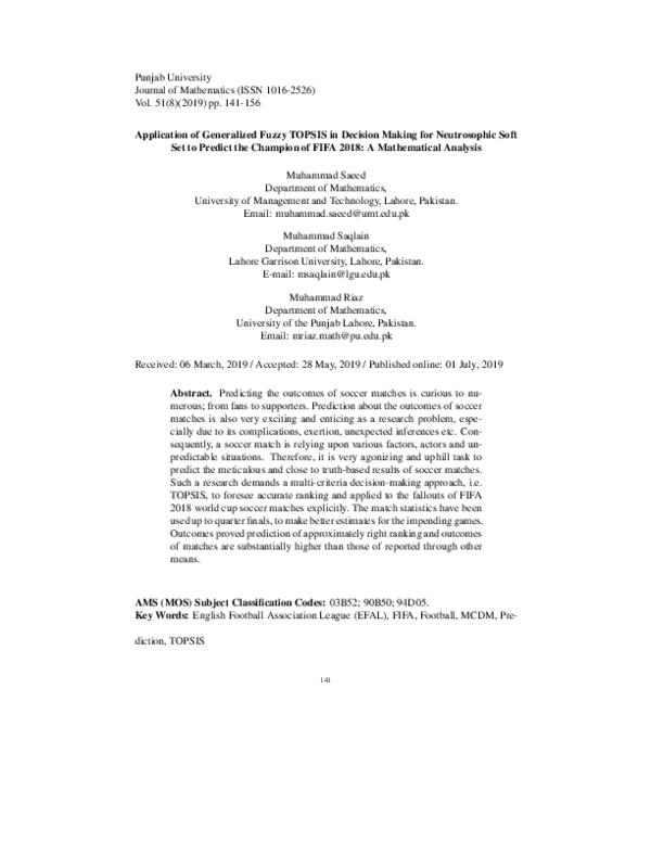 Pdf Application Of Generalized Fuzzy Topsis In Decision Making For Neutrosophic Soft Set To