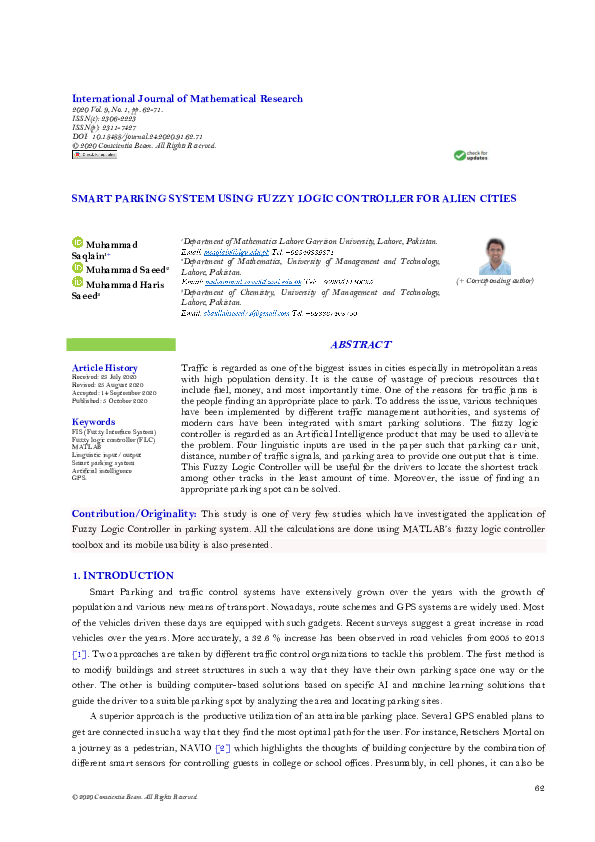 Pdf Smart Parking System Using Fuzzy Logic Controller For Alien Cities