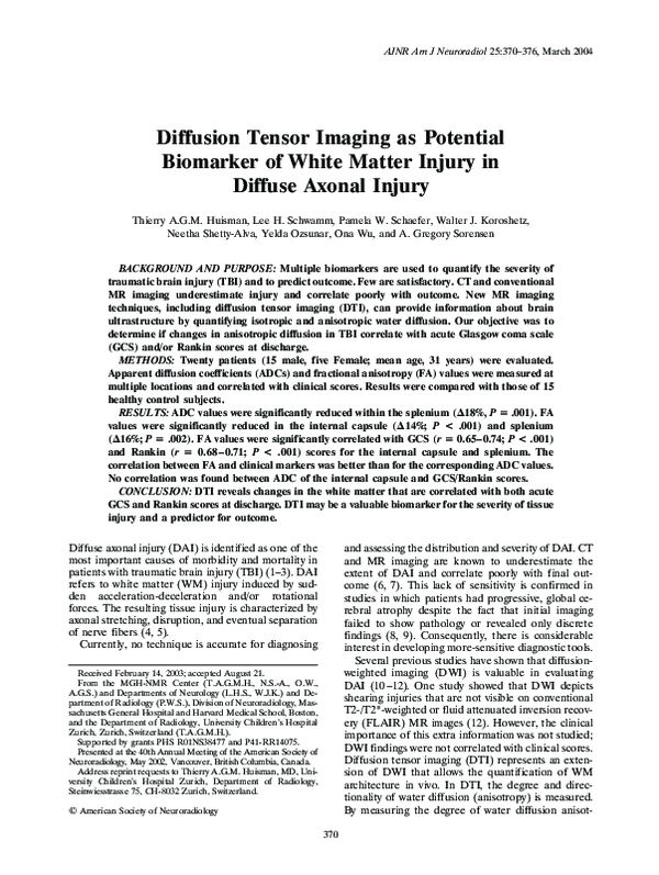 (PDF) Diffusion tensor imaging as potential biomarker of white matter ...