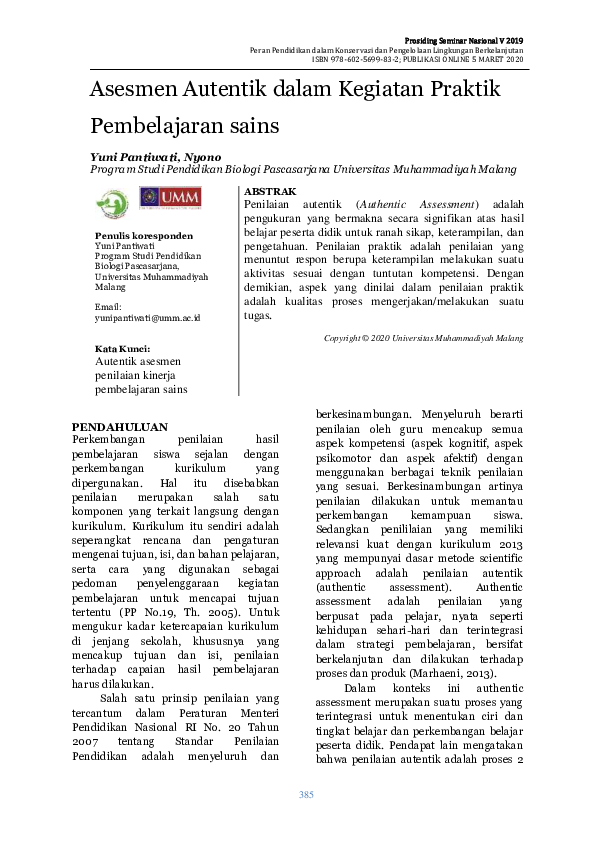 (PDF) Asesmen Autentik dalam Kegiatan Praktik Pembelajaran sains