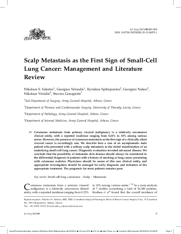 (PDF) Scalp metastasis as the first sign of small-cell lung cancer ...