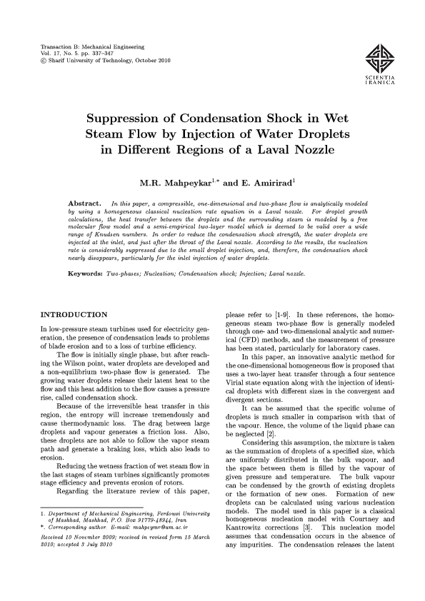 (PDF) Suppression of Condensation Shock in Wet Steam Flow by Injection ...