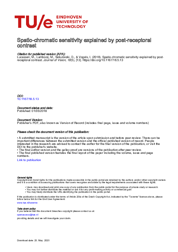 (PDF) Spatio-chromatic sensitivity explained by post-receptoral contrast