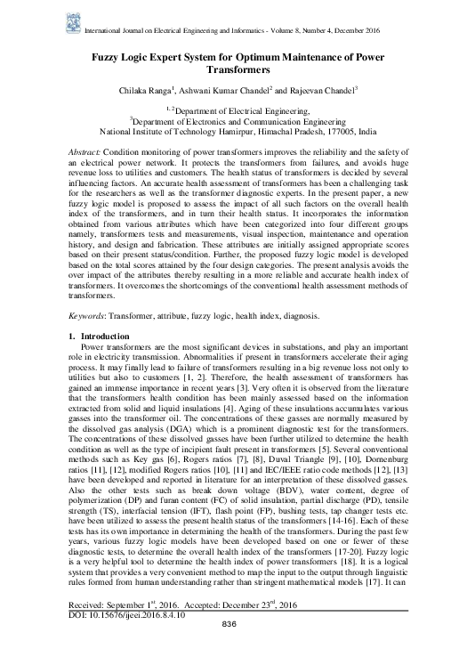 (PDF) Fuzzy Logic Expert System for Optimum Maintenance of Power Transformers