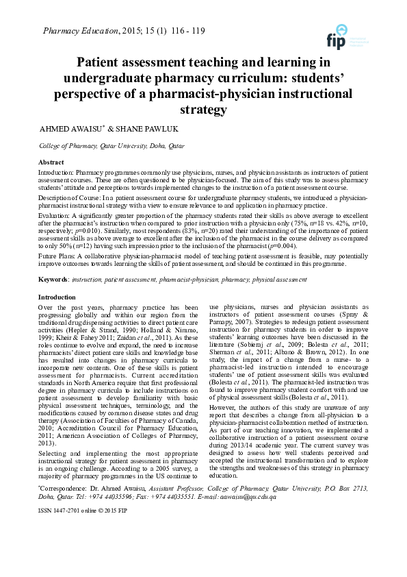 (PDF) Patient assessment teaching and learning in undergraduate ...