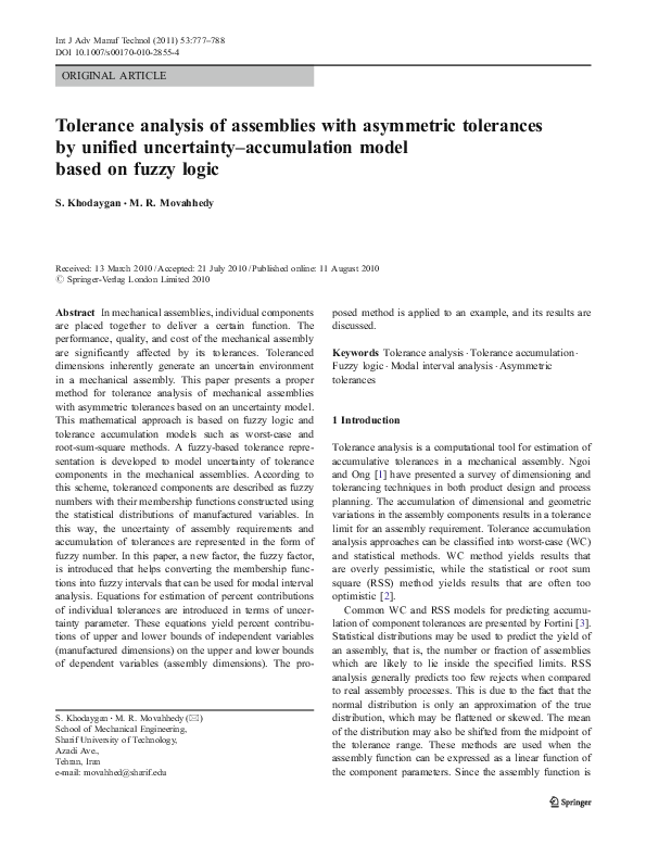 (PDF) Tolerance analysis of assemblies with asymmetric tolerances by unified uncertainty ...
