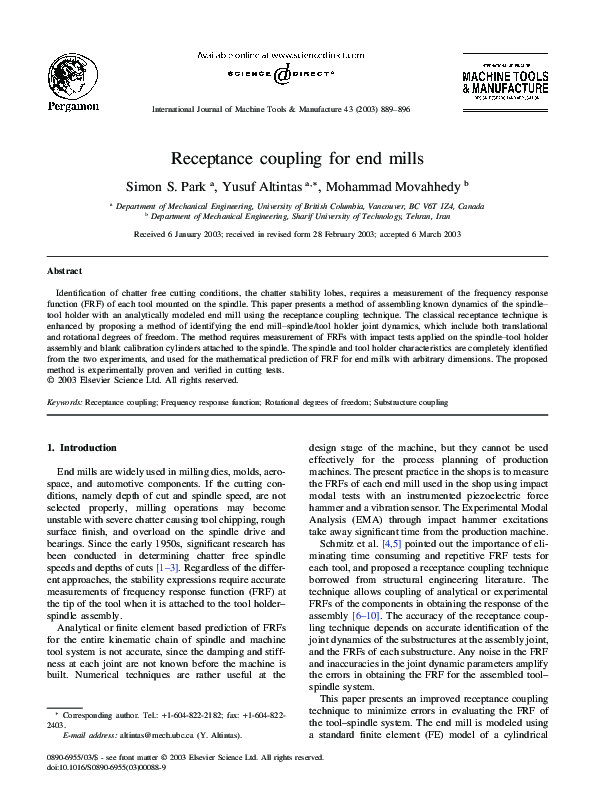 (PDF) Receptance Coupling for End Mills