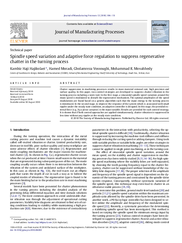 (PDF) Spindle speed variation and adaptive force regulation to suppress ...