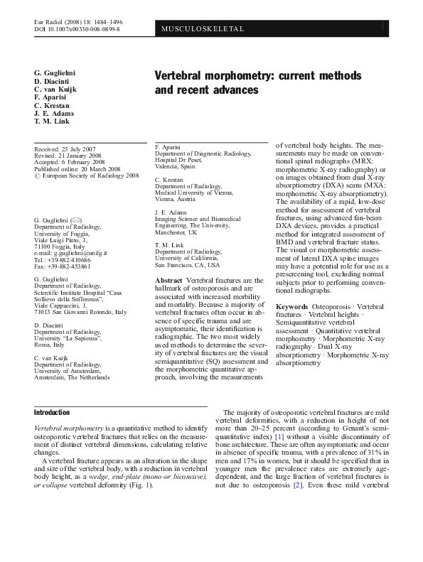 (PDF) Vertebral morphometry: current methods and recent advances
