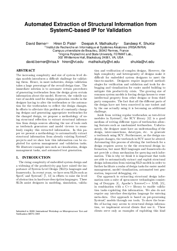 (PDF) Automated extraction of structural information from systemC-based ...