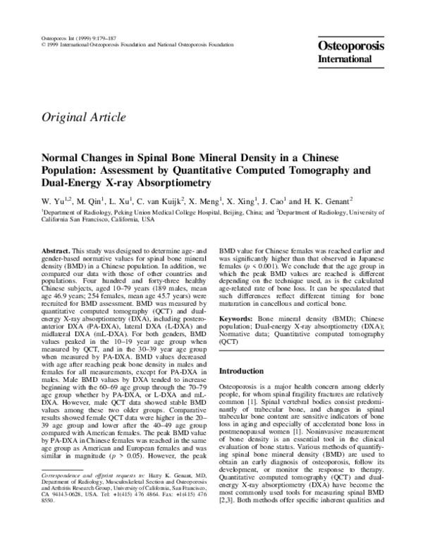 (PDF) Normal Changes in Spinal Bone Mineral Density in a Chinese ...