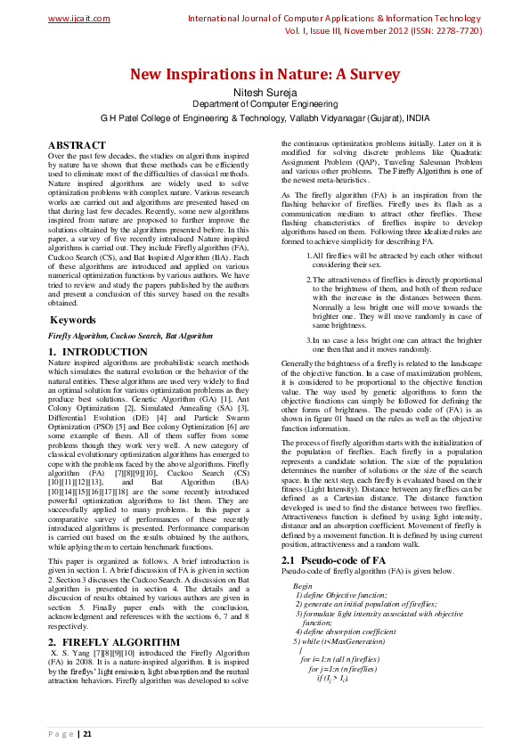 (PDF) New Inspirations in Nature: A Survey