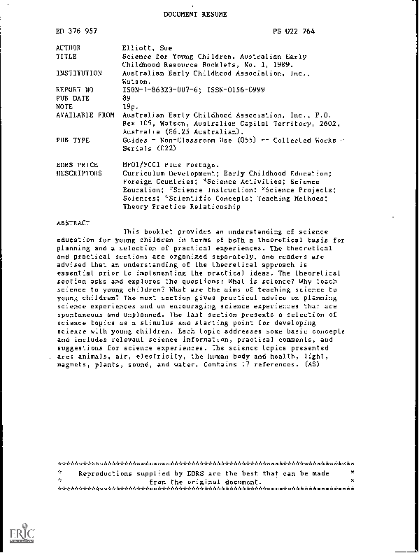 (PDF) Science for Young Children. Australian Early Childhood Resource ...