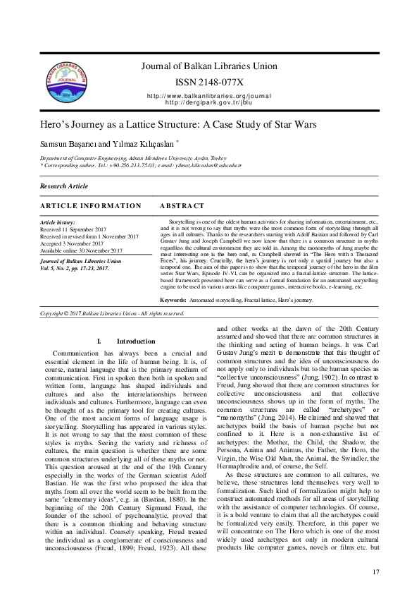 (PDF) Hero’s journey as a lattice structure: A case study of star wars