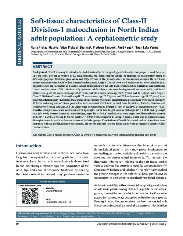 (PDF) Soft-tissue characteristics of Class-II Division-1 malocclusion ...