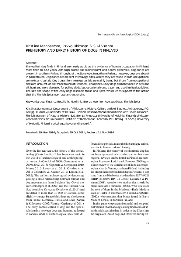(PDF) Prehistory and early history of dogs in Finland