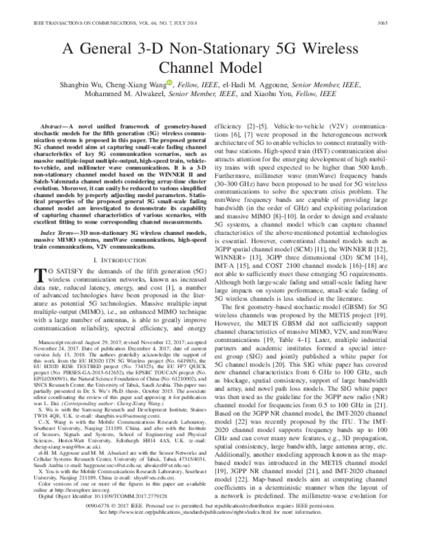 (PDF) A General 3-D Non-Stationary 5G Wireless Channel Model