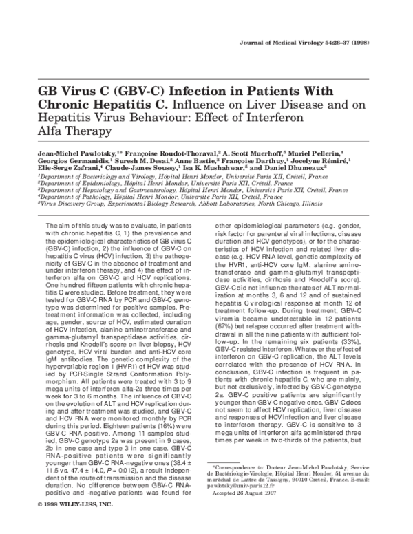 (PDF) GB virus C (GBV‐C) infection in patients with chronic hepatitis C ...