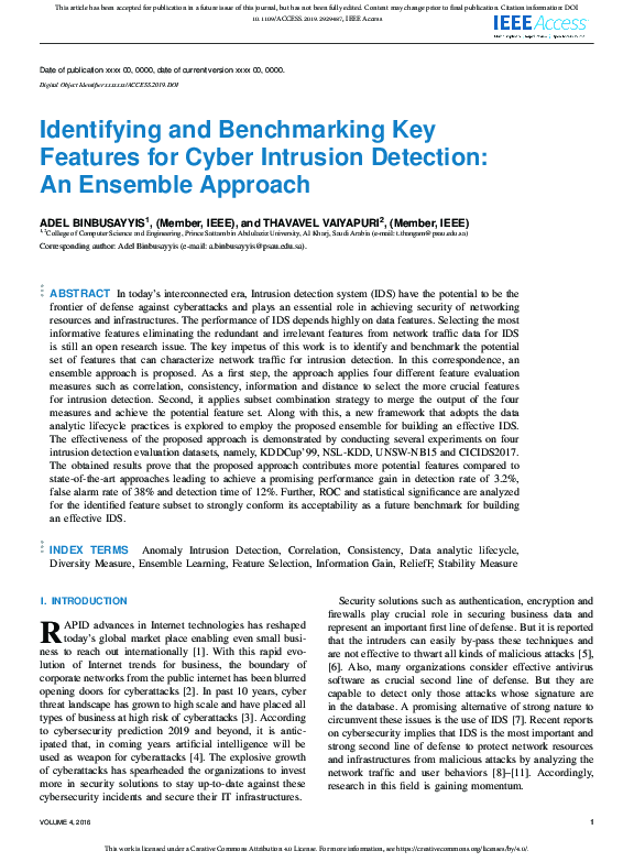 (PDF) Identifying and Benchmarking Key Features for Cyber Intrusion ...