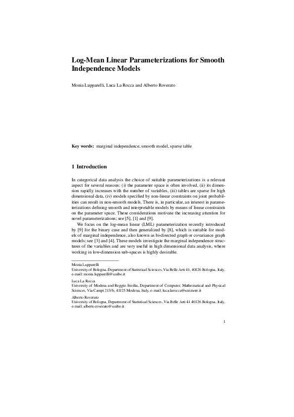(PDF) Log-Mean Linear Parameterizations for Smooth Independence Models