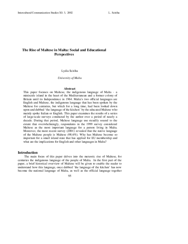 (PDF) The Rise of Maltese in Malta: Social and Educational Perspectives