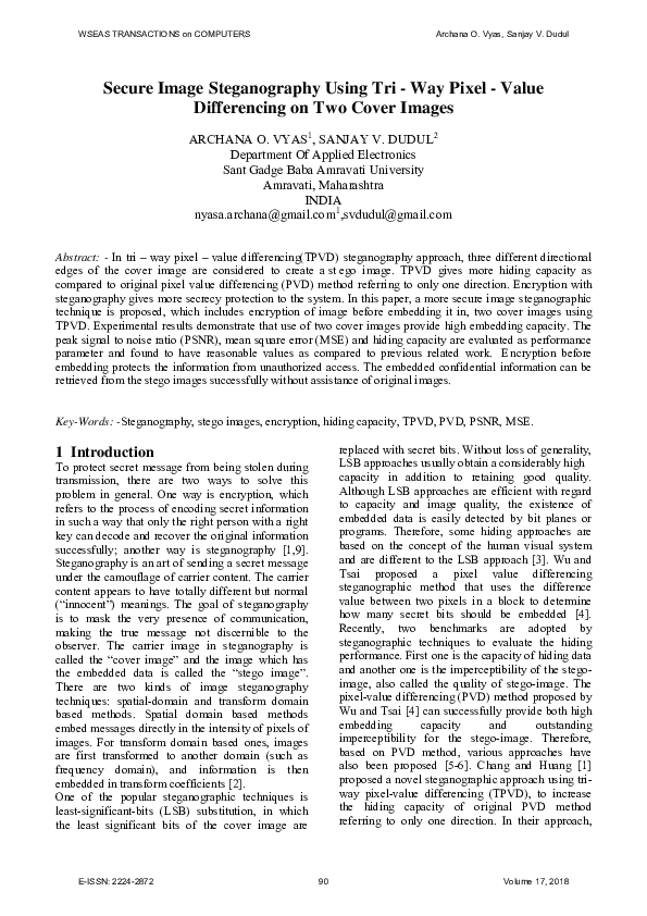 Pdf Secure Image Steganography Using Tri Way Pixel Value Differencing On Two Cover Images