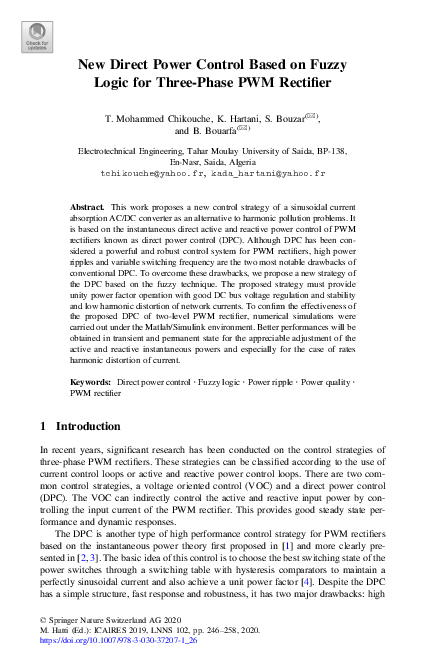 Pdf New Direct Power Control Based On Fuzzy Logic For Three Phase Pwm