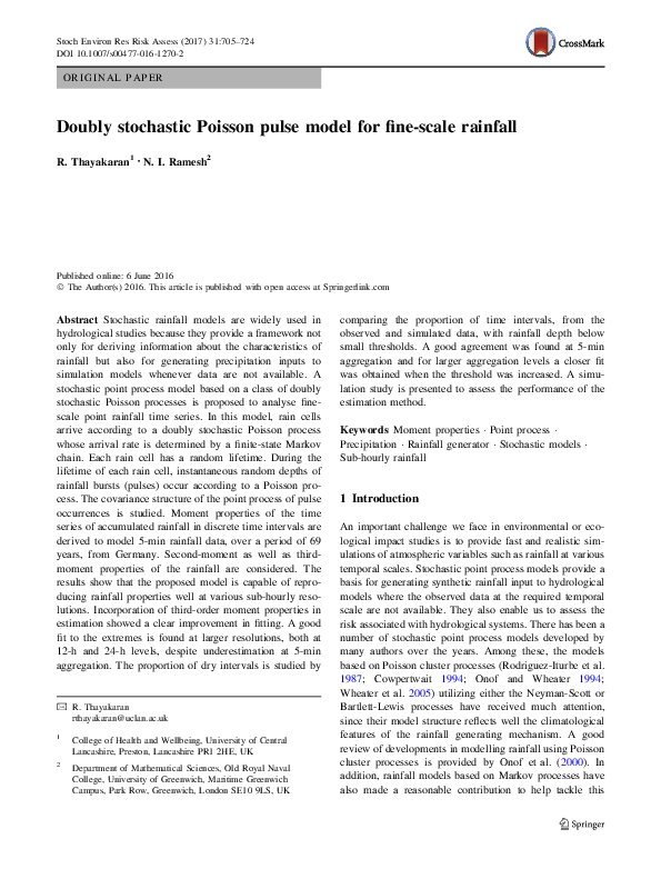 (PDF) Doubly stochastic Poisson pulse model for fine-scale rainfall