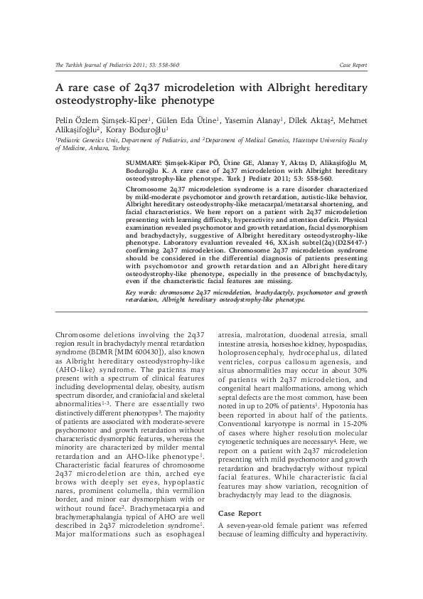 A rare case of 2q37 microdeletion with Albright hereditary ...
