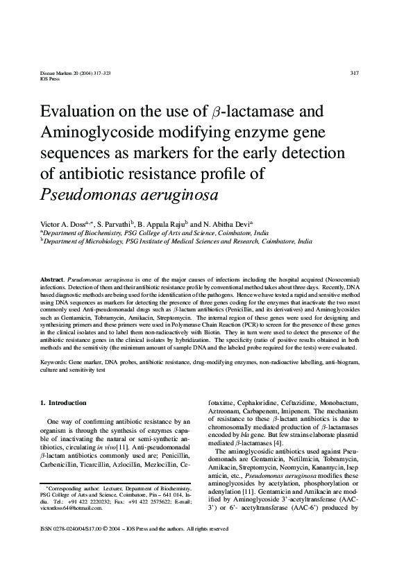 (PDF) Evaluation on the use of β-lactamase and Aminoglycoside modifying ...