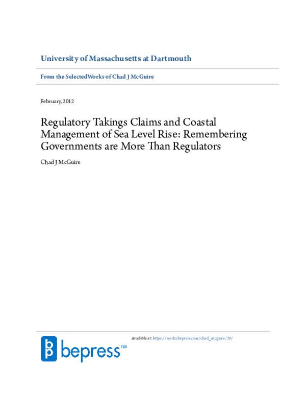 (PDF) Regulatory Takings Claims and Coastal Management of Sea Level ...