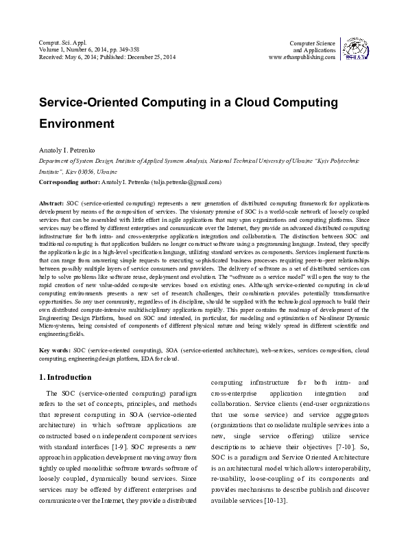 (PDF) Service-Oriented Computing in a Cloud Computing Environment