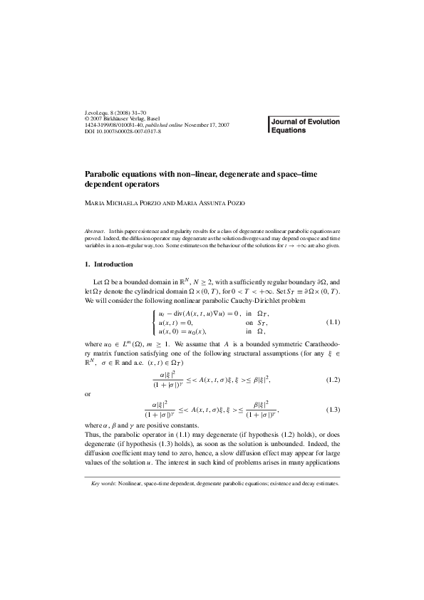 Pdf Parabolic Equations With Non Linear Degenerate And Space Time