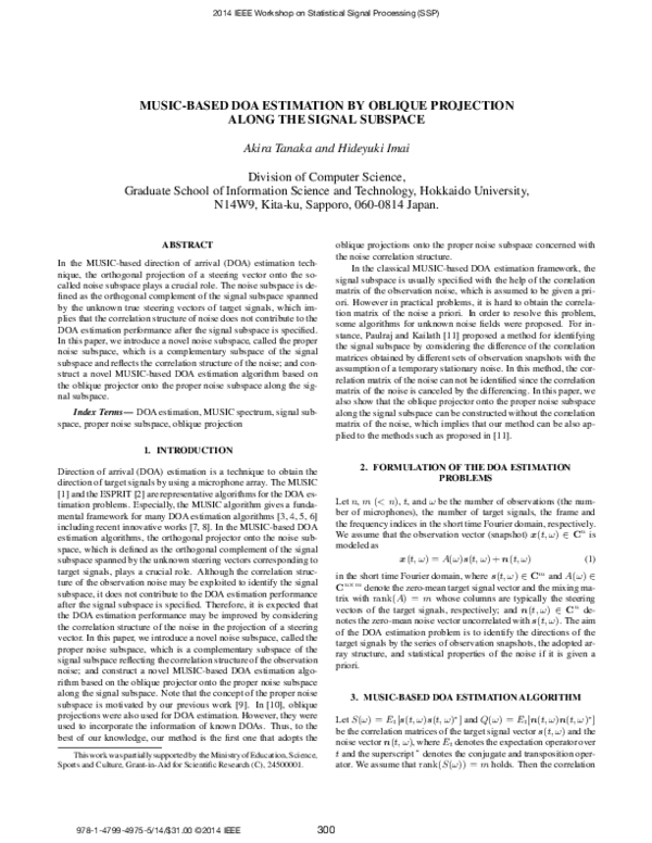 Pdf Music Based Doa Estimation By Oblique Projection Along The Signal Subspace 